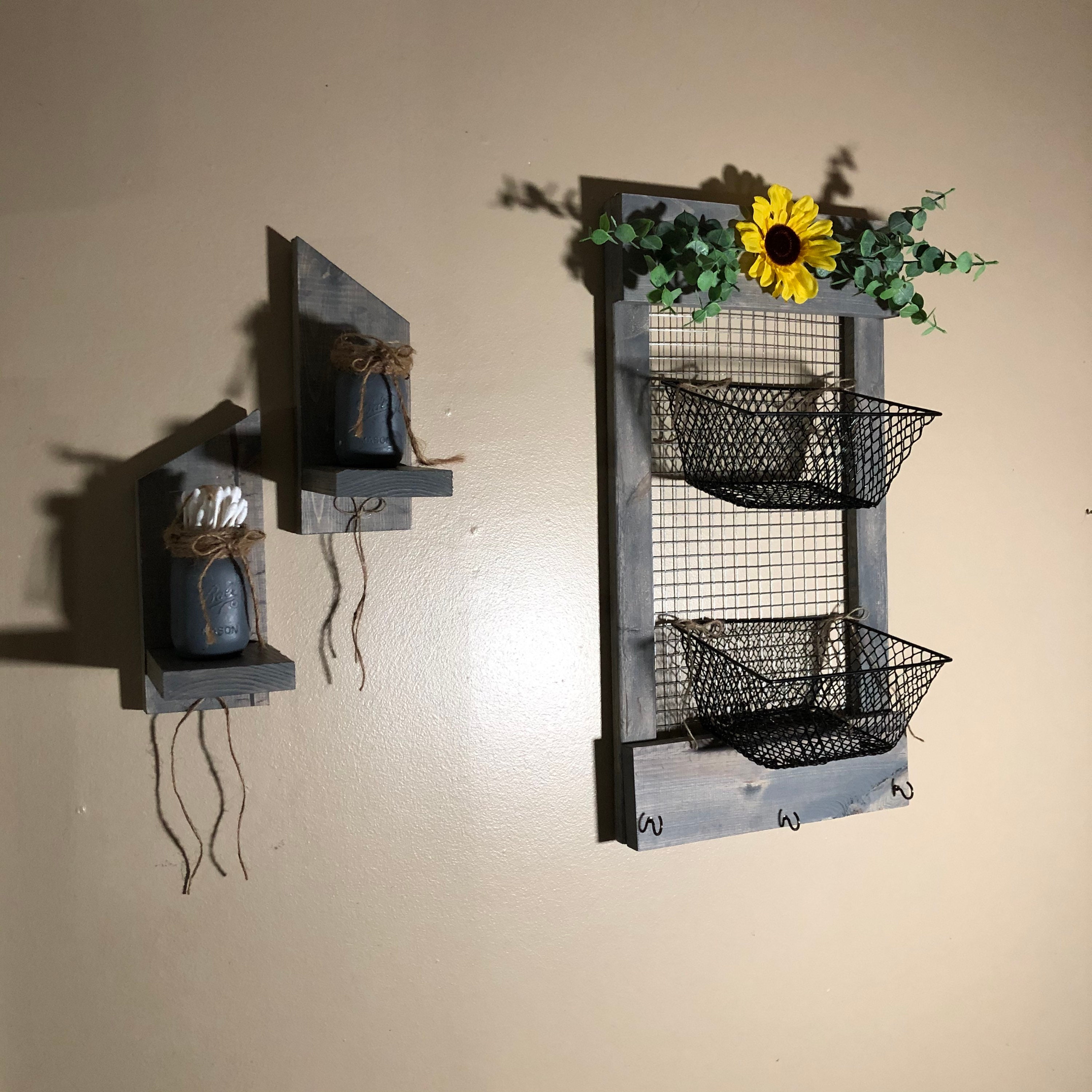 6 Piece Wooden Ladder Organizer Shelves and Wall Sconce Set | Etsy