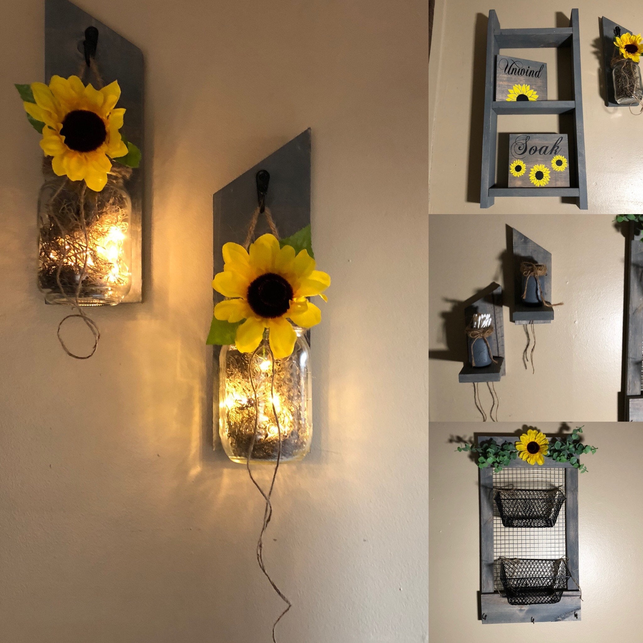 6 Piece Wooden Ladder Organizer Shelves and Wall Sconce Set | Etsy