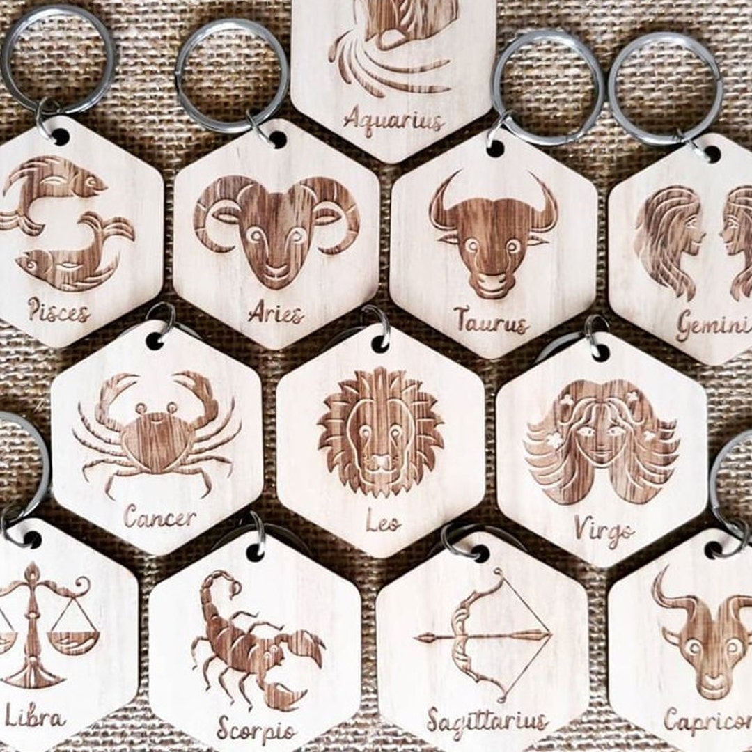 Zodiac Keytag Eco-wood Engraved Star Sign Horoscope - Etsy