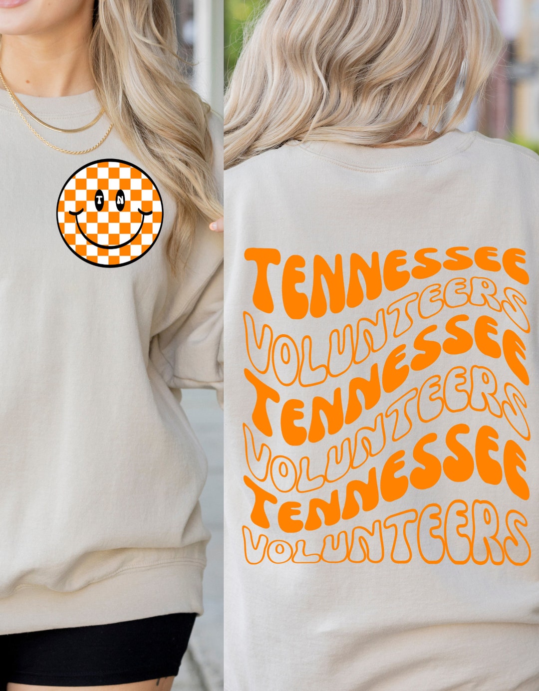 Tennessee Volunteers Smiley Face Checkerboard Crewneck Sweatshirt - Etsy