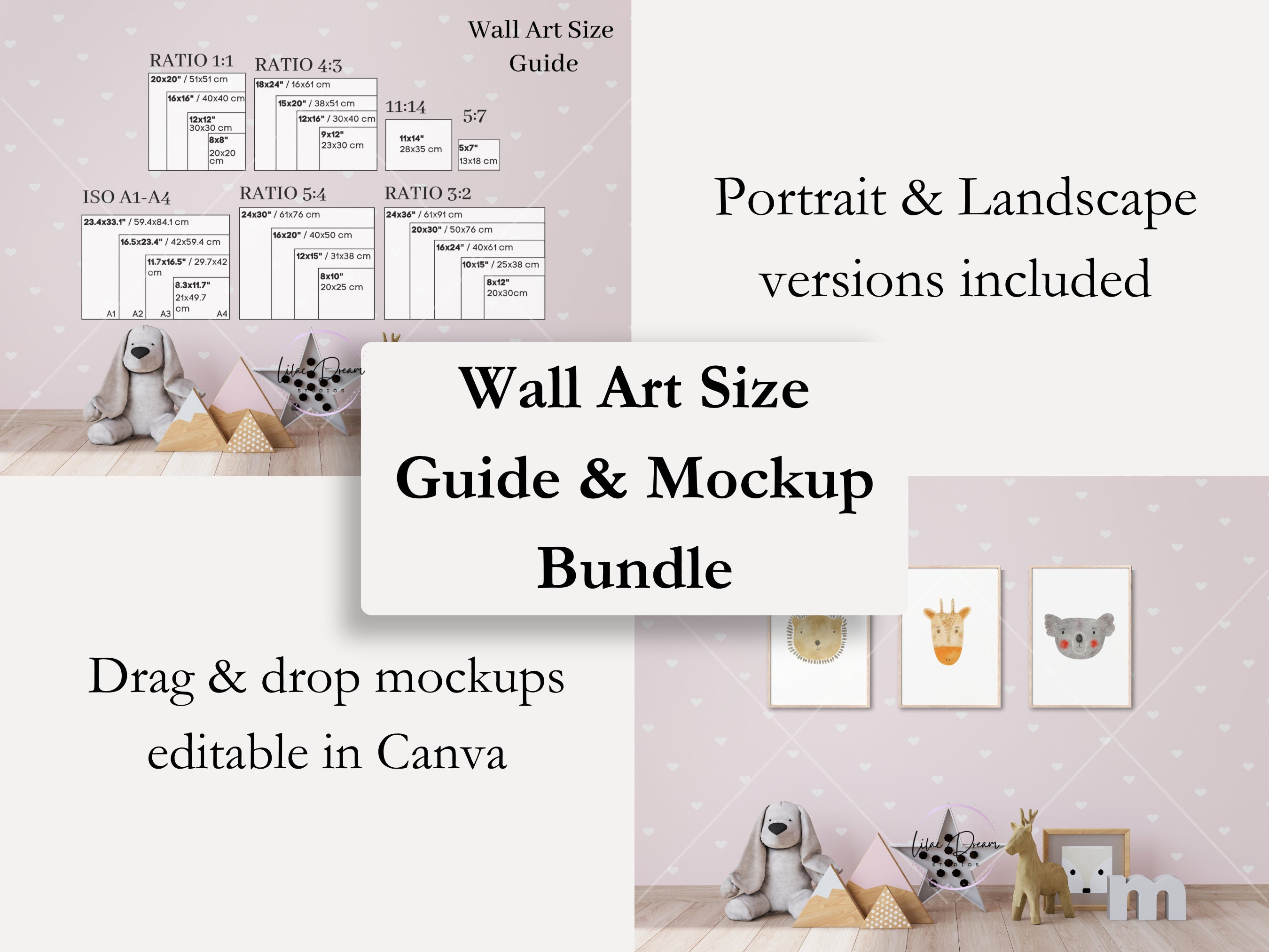 Nursery Wall Art Size Guide Horizontal Frame Size Mockup Ratio A1 to A4 ...