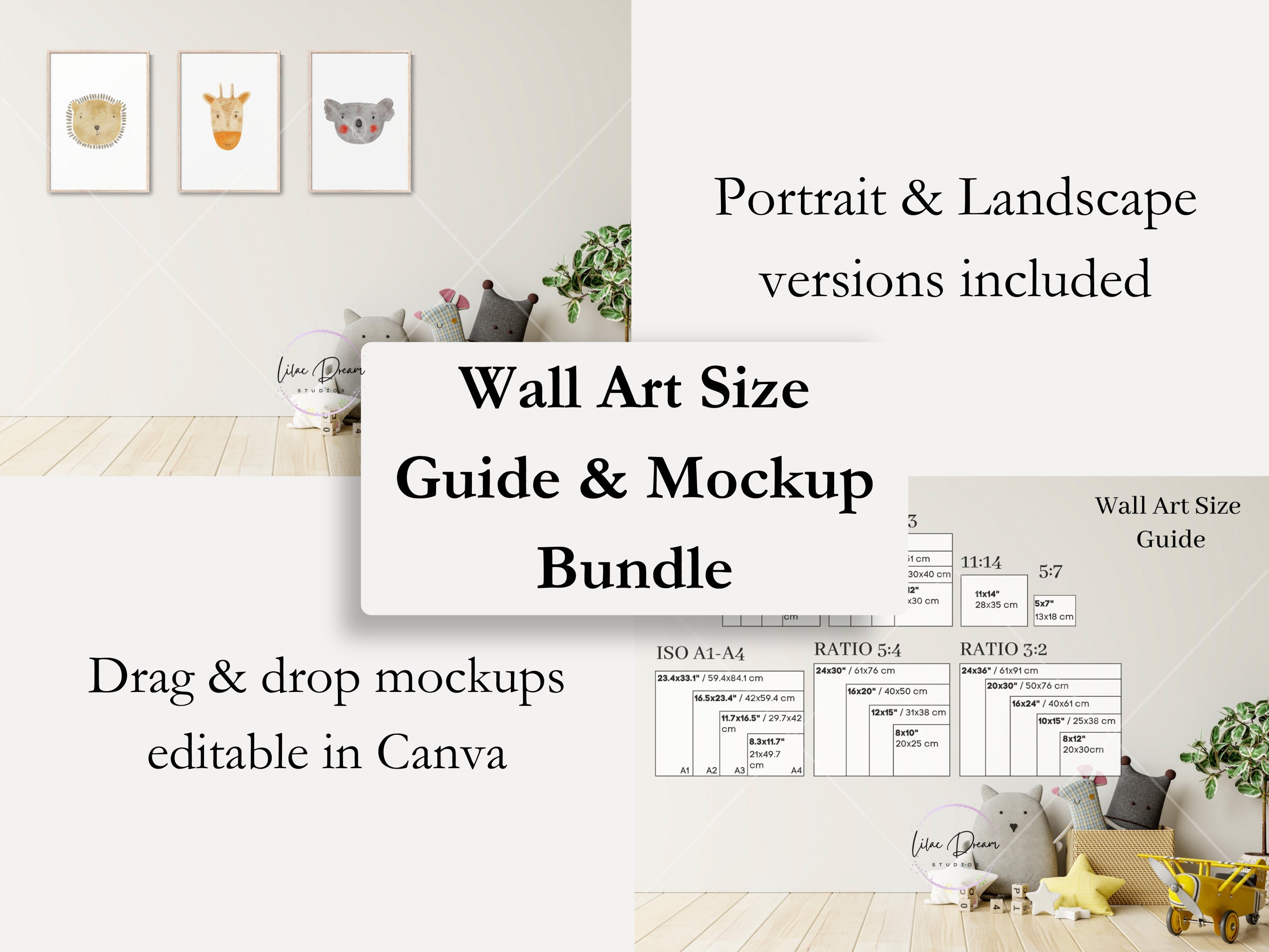 Nursery Wall Art Size Guide Horizontal Frame Size Mockup Ratio A1 to A4 ...