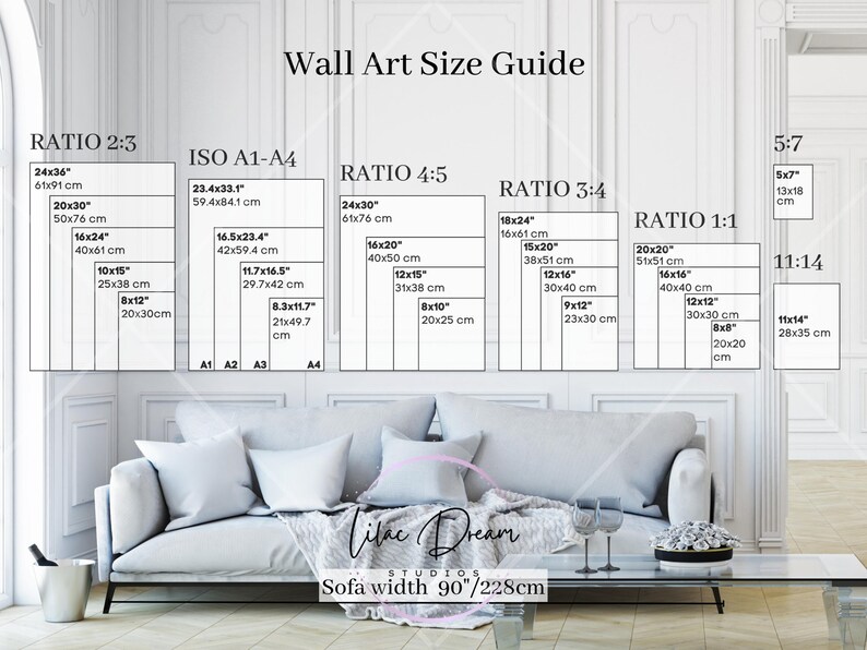 Living Room Wall Art Size Guide Horizontal Frame Size Mockup Ratio A1 ...