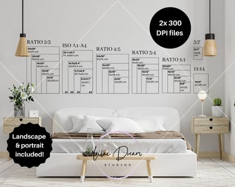 Bedroom Wall Art Size Guide Frame Sizing Mockup Poster Size Chart for ...