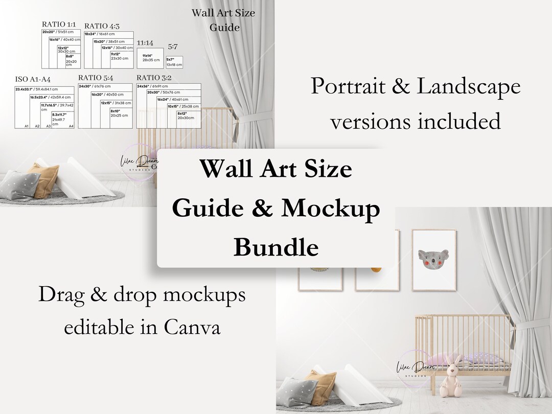 Nursery Wall Art Size Guide | Horizontal Frame Size Mockup | Ratio A1 ...