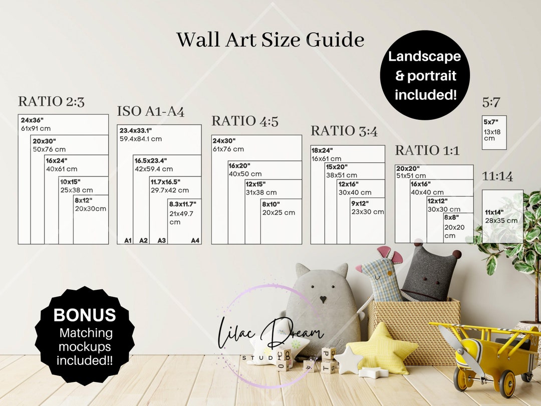 Nursery Wall Art Size Guide | Horizontal Frame Size Mockup | Ratio A1 ...