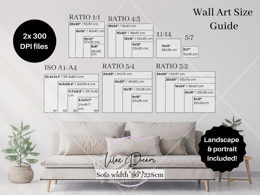 Living Room Wall Art Size Guide | Horizontal Frame Size Mockup | Ratio ...