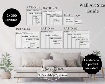 Living Room Wall Art Size Guide Frame Sizing Mockup Poster Size Chart ...