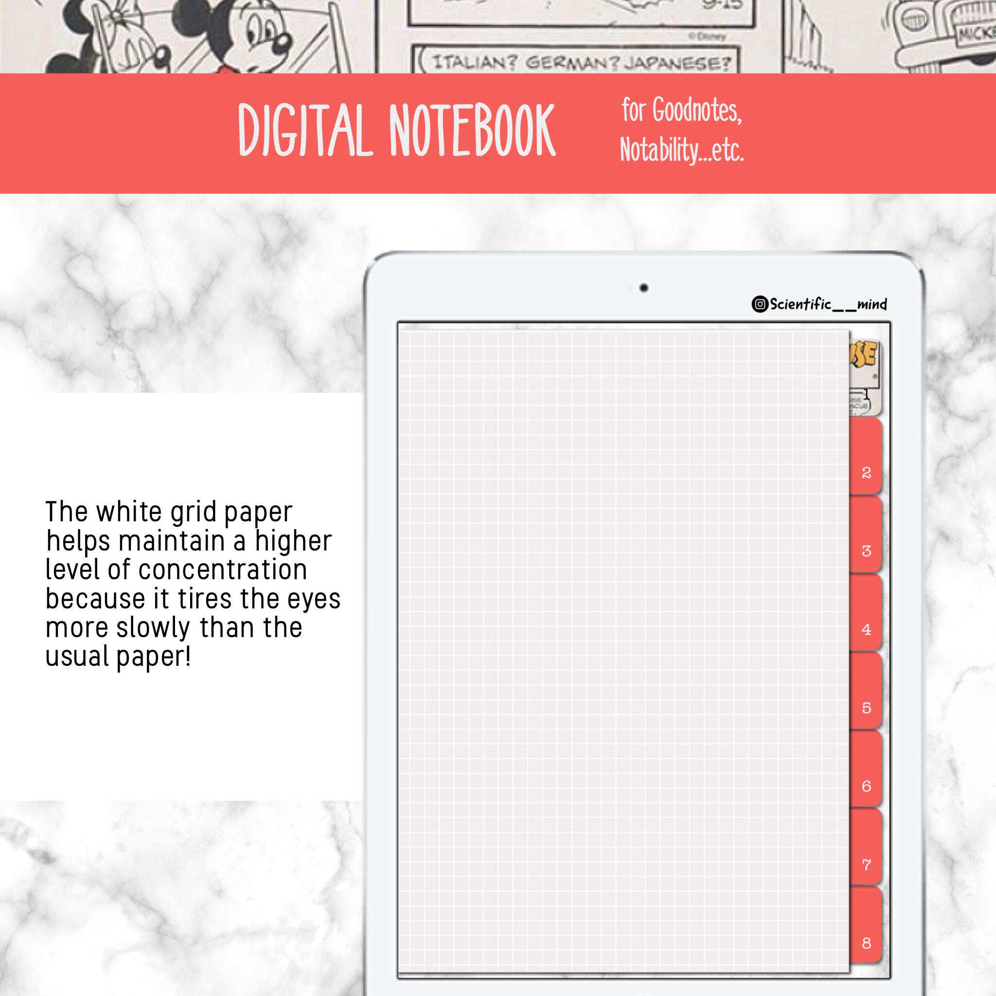 8 subject / tabs Notability..etc; template; grid paper; hyperlinked ...