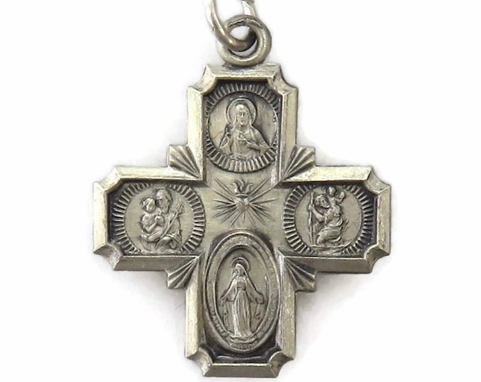 Four Way Cross Pendant 925 Oxidized Sterling or Rhodium Coated Shiny ...