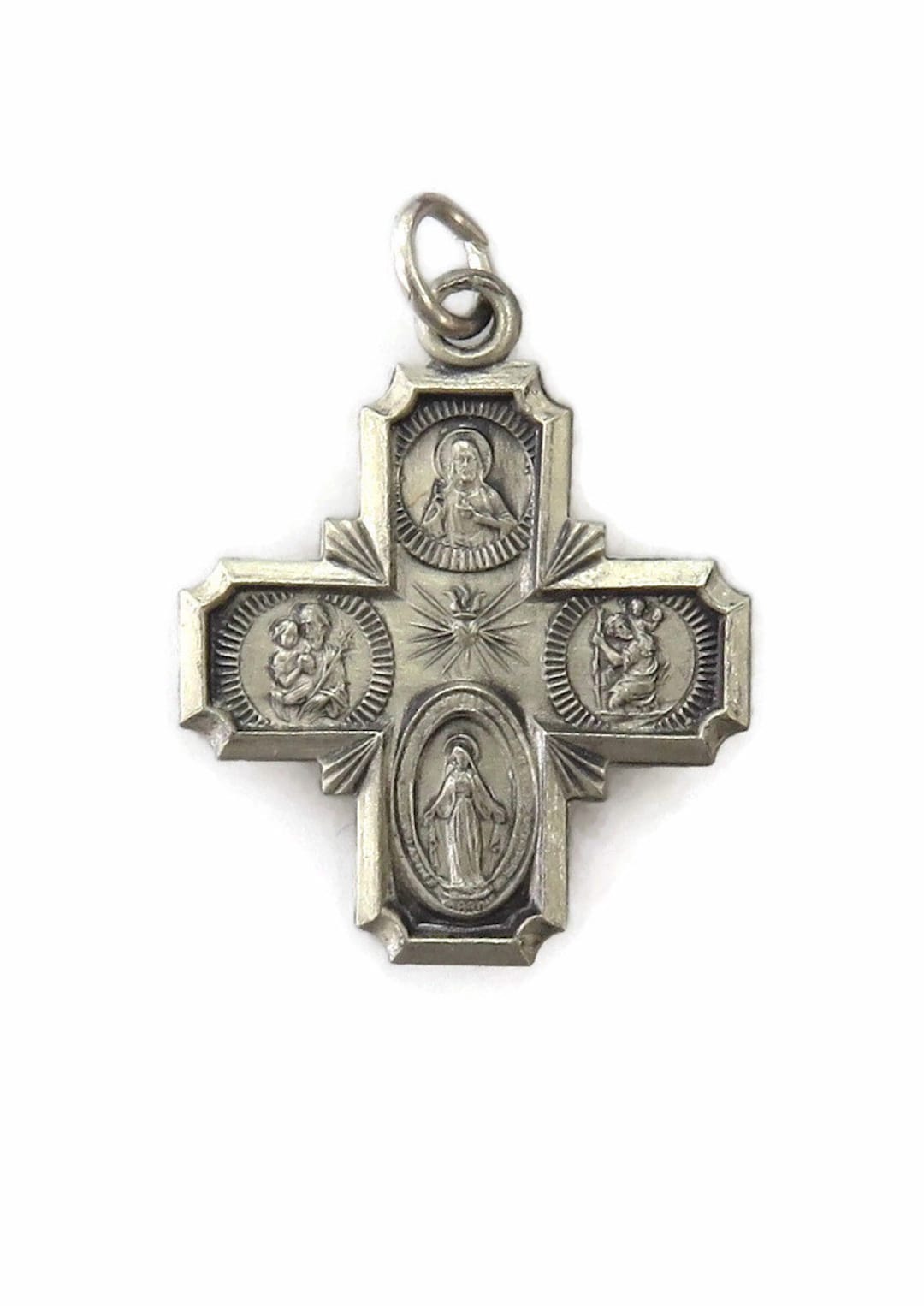 Sterling Silver 0.925 Four 4 - Way Medal Cross Crucifix I Am a Catholic ...