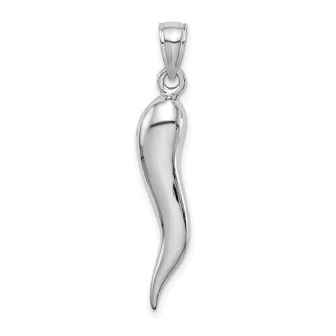 14K White Gold Solid Heavy Italian Cornicello Good Luck Charm Pendant ...