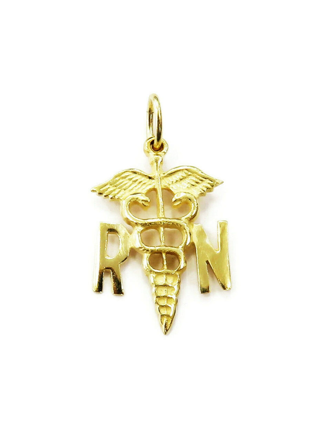 14K Yellow Gold RN Registered Nurse Caduceus Charm Necklace Pendant ~ 2 ...