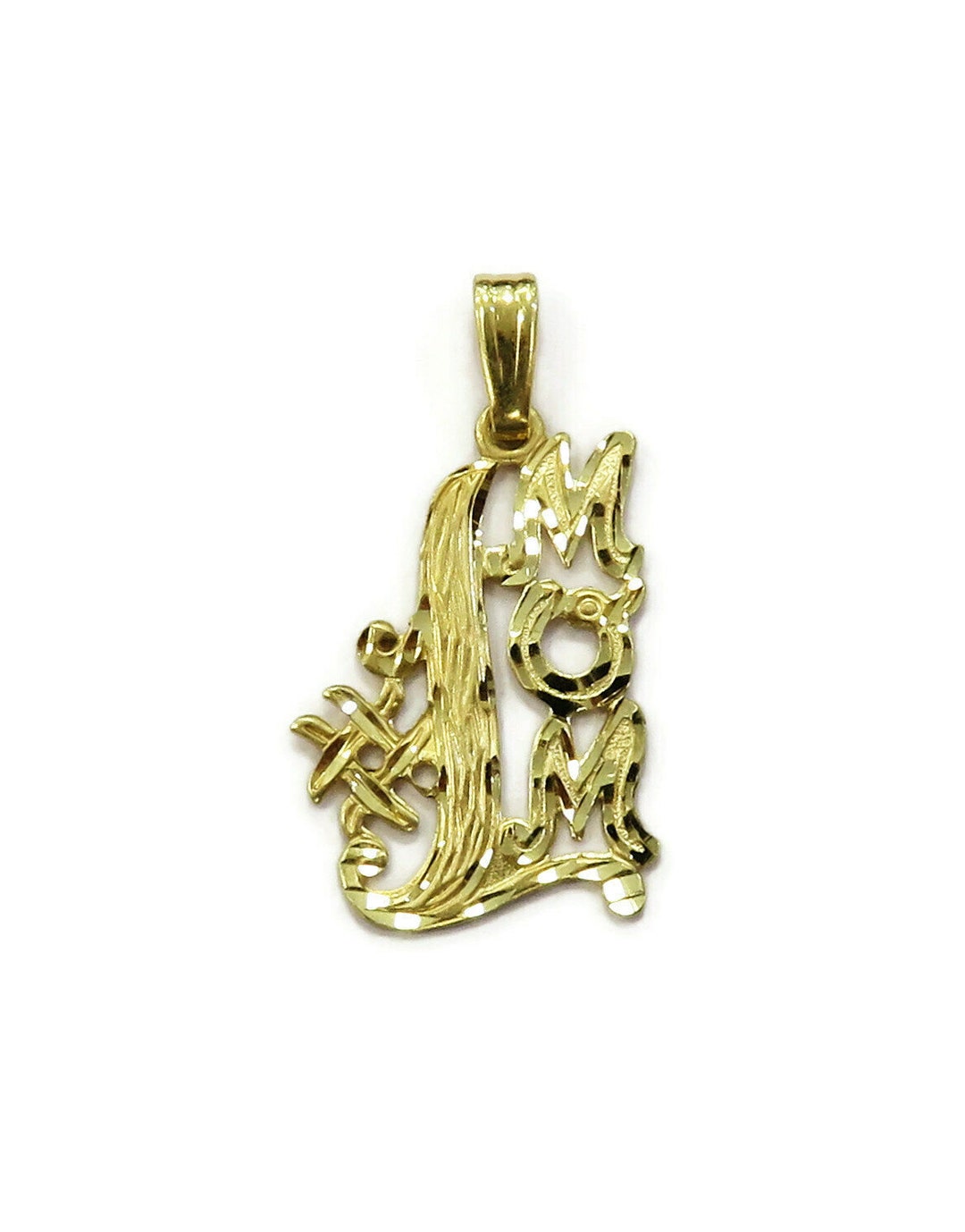 14K Yellow Gold Number # 1 Mom Charm Necklace Pendant ~ 1.1 - Etsy