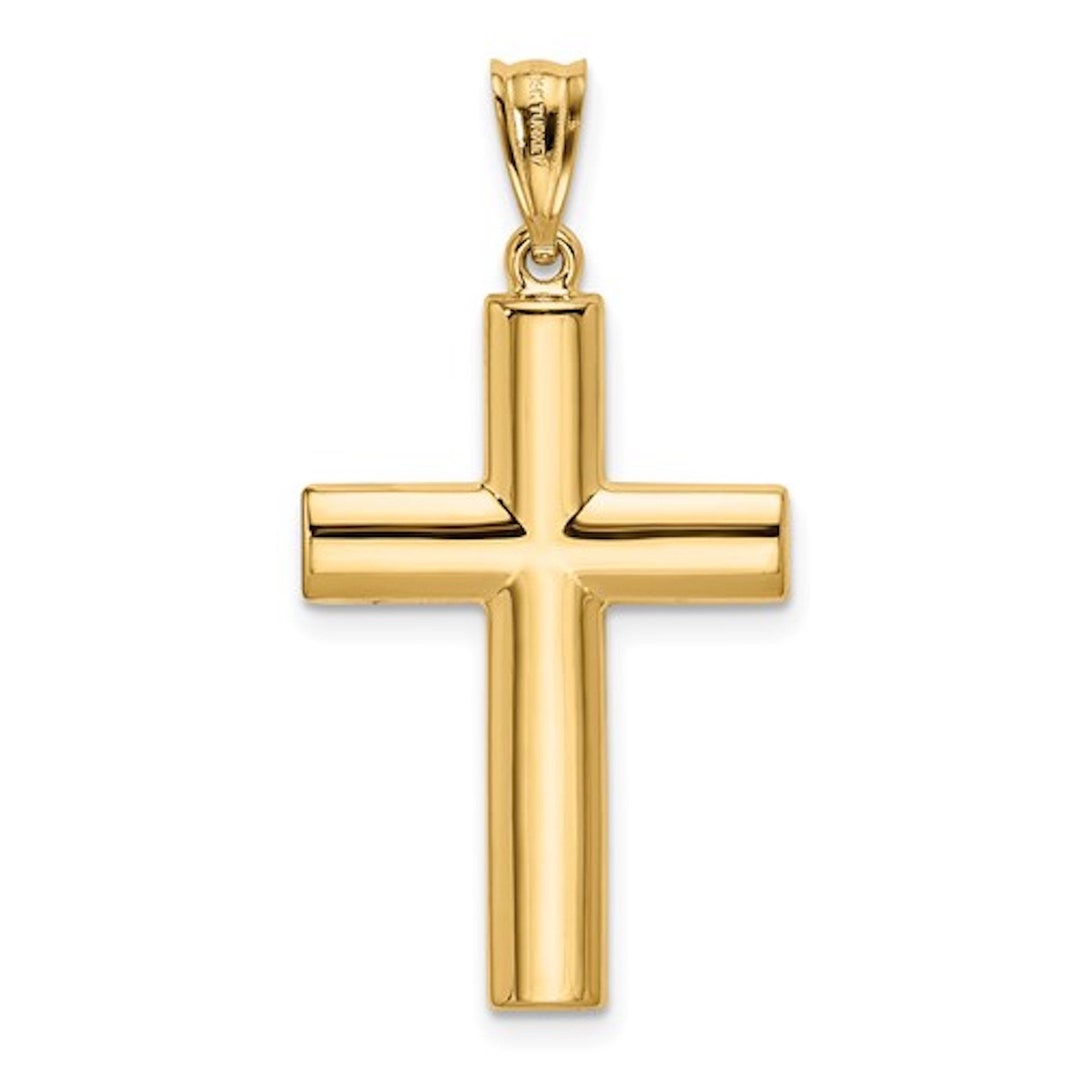 14K Yellow Gold Plain Cross Pendant Charm Necklace - Etsy