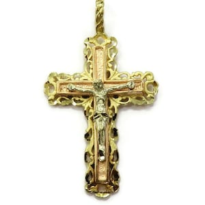 14K Yellow Gold Tri Color Gold Cross Crucifix Charm Necklace Pendant ...