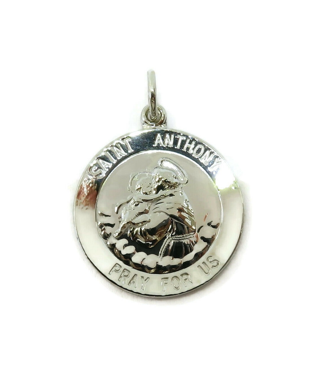 Sterling Silver 0.925 Saint Anthony Round Medal Necklace Pendant Charm ...