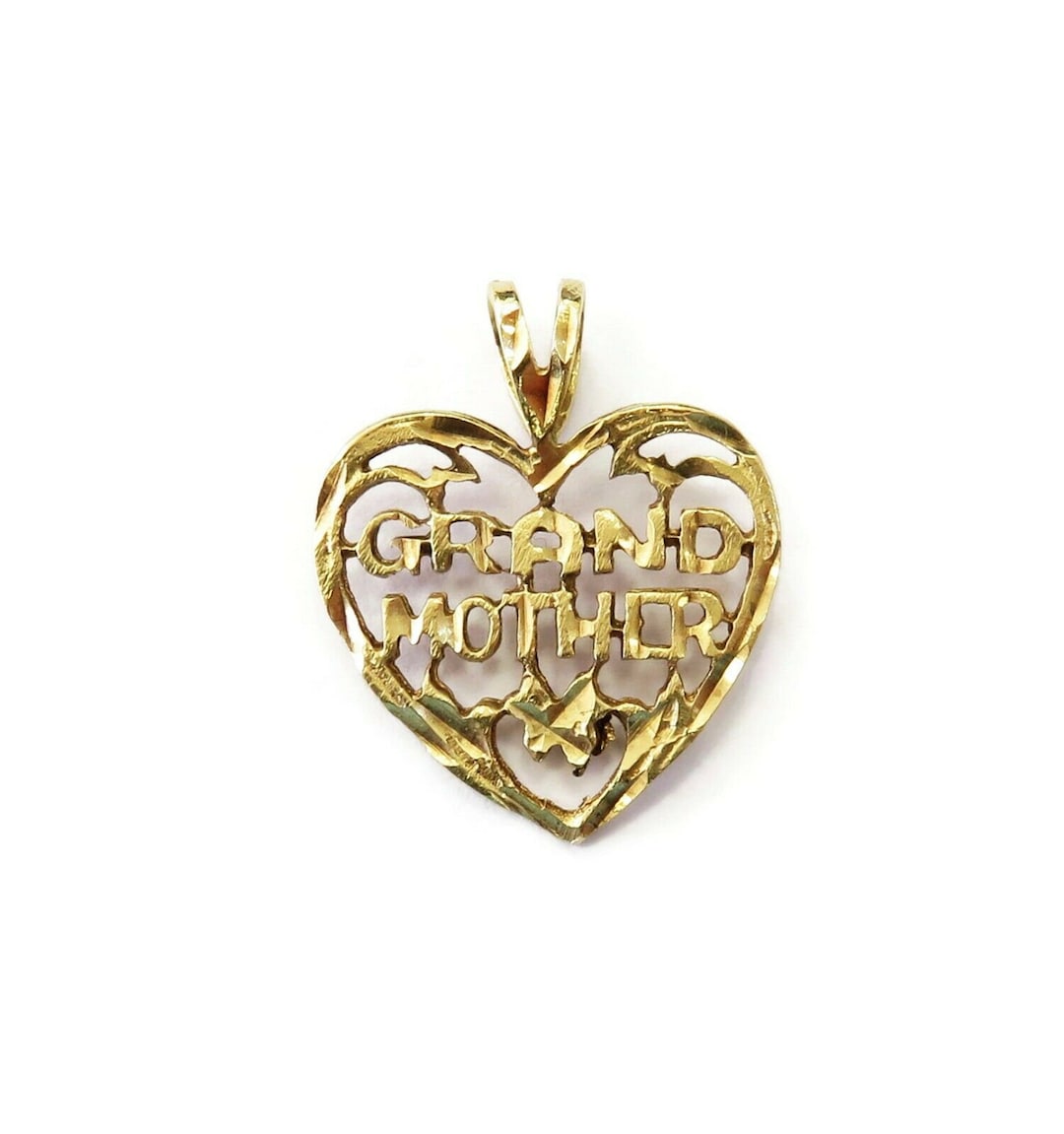 14K Yellow Gold Grandmother Charm Necklace Pendant ~ 1.0 - Etsy