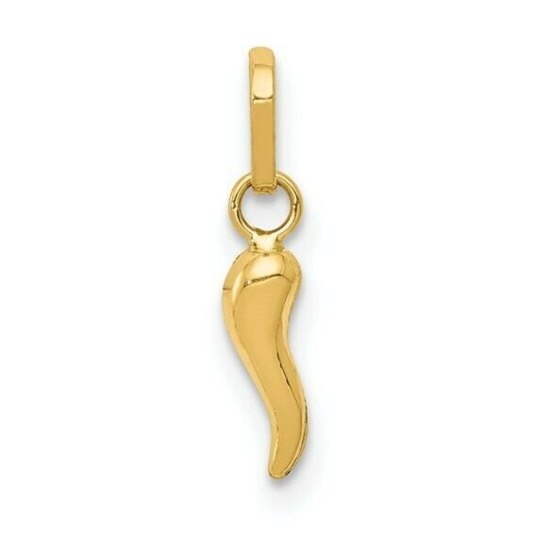 14K Yellow Gold Italian Cornicello Tiny Small Good Luck Charm Necklace ...