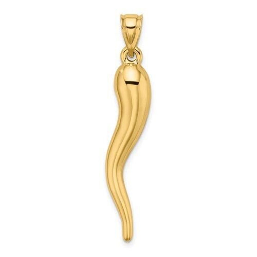 14K Yellow Gold Italian Horn Good Luck Cornicello Charm Pendant ...