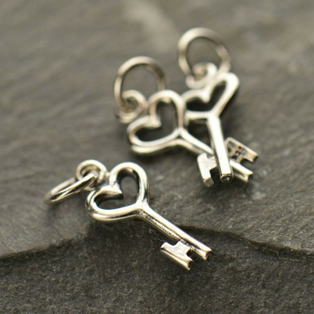 Sterling Silver 0.925 Tiny Heart Key Charm Necklace Pendant - Etsy