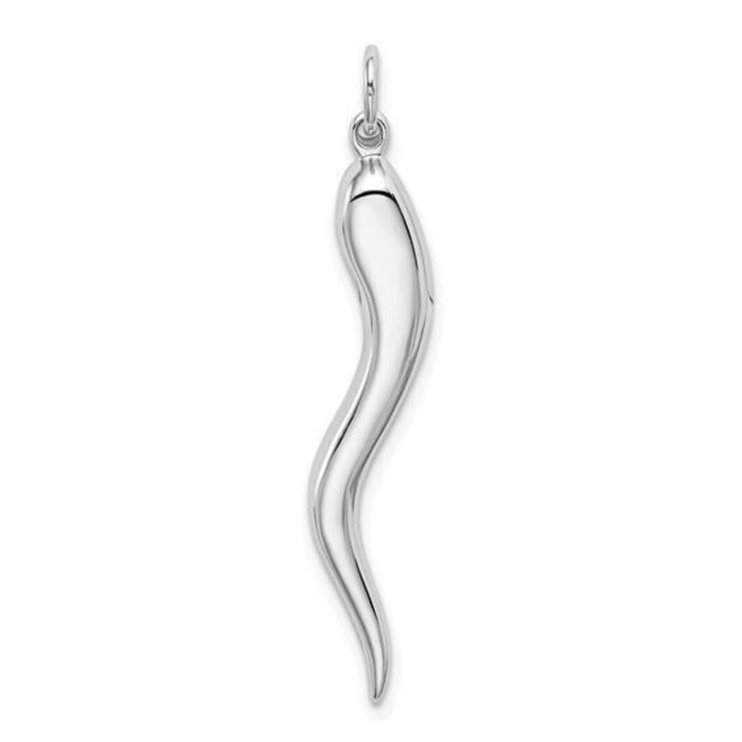 14K White Gold Solid Heavy Italian Cornicello Good Luck Charm Pendant ...