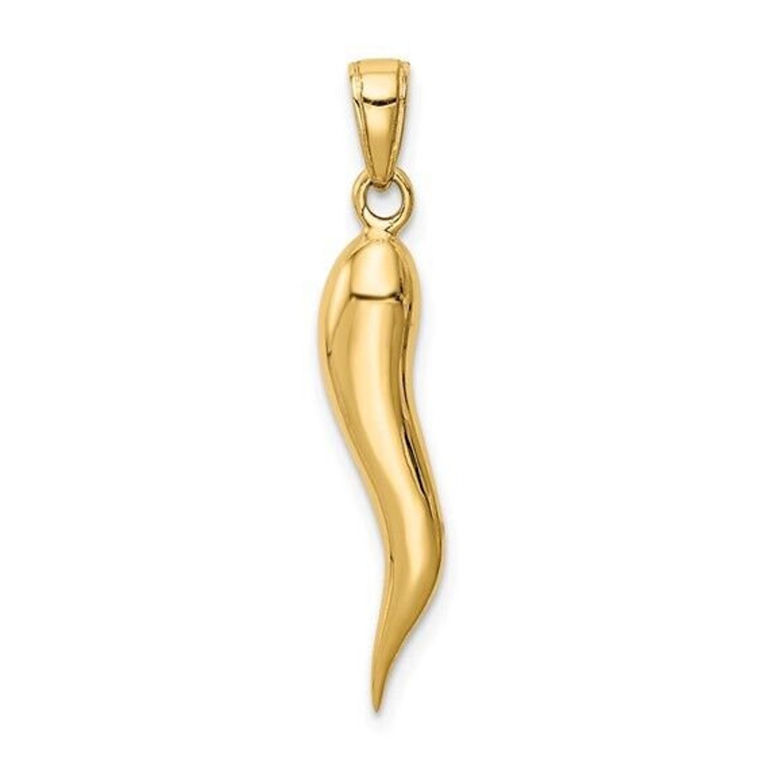 14K Yellow Gold Solid Heavy Italian Cornicello Good Luck Charm Pendant ...
