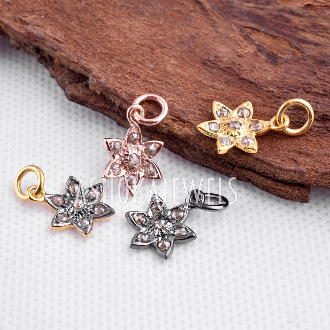 1 Pc Star Shape Pave Diamond Charm Pendant, 925 Sterling Silver Star ...
