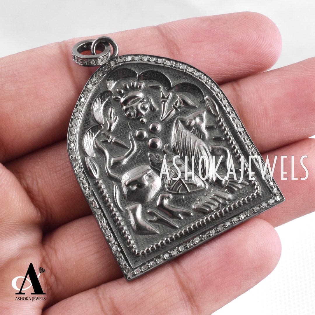 Very Unique Indian Temple Style Pendant With Pave Diamond, 925 Sterling ...