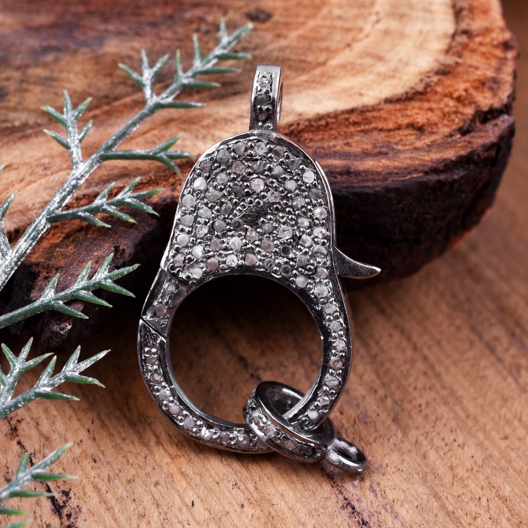 925 Silver Pave Diamond Lobster Finding, Pave Diamond Lock Jewelry ...