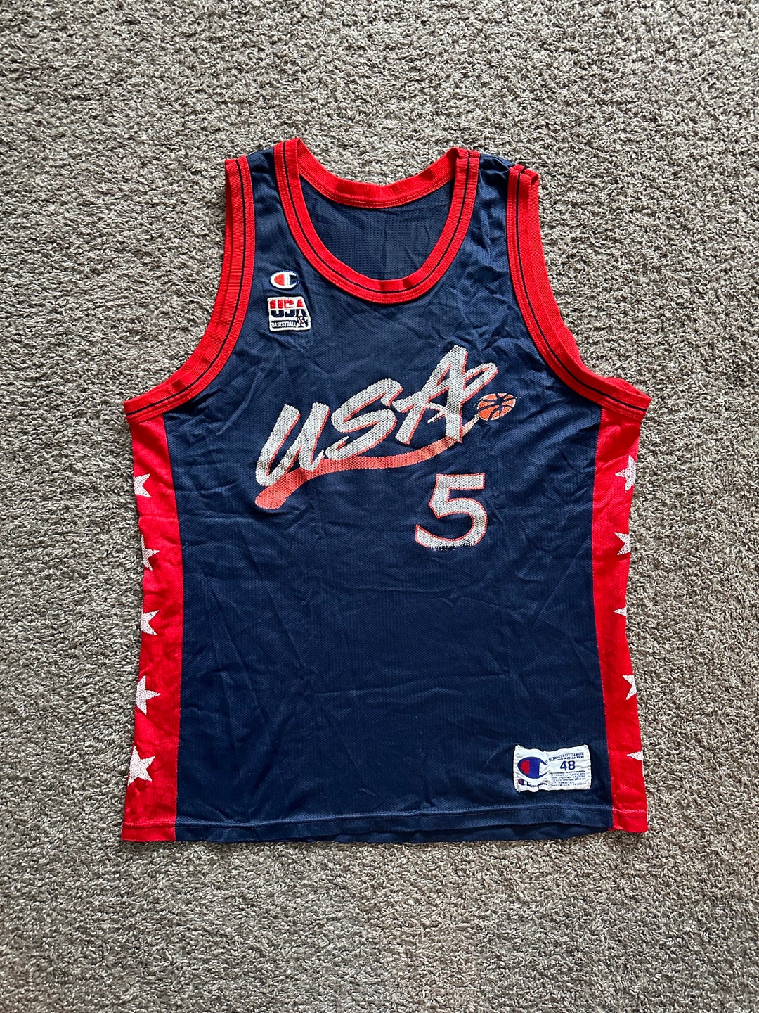 Vintage Grant Hill Team USA Olympic Navy Red Size 48 XL Champion Jersey ...