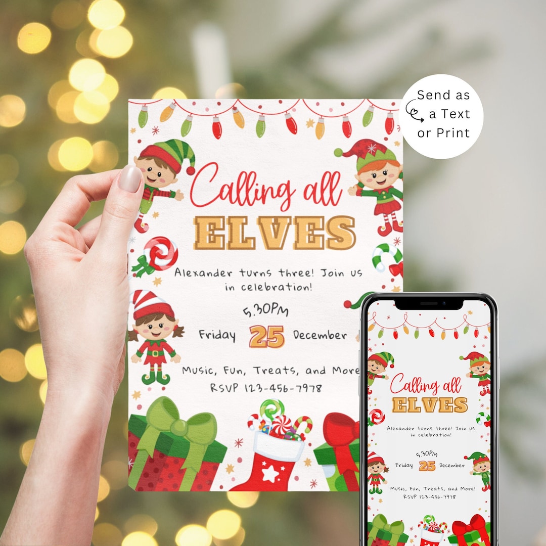 Editable Elf Christmas Invitation Template, Elf Birthday Party Digital ...