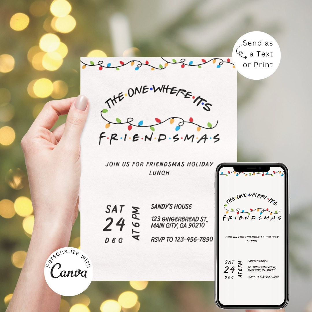 Friendsmas Party Digital Invitation, Friends Christmas Party Editable ...