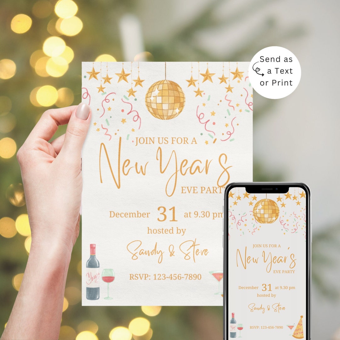 Editable New Years Eve Party Invitation, Cheers 2024 NYE Party Invite ...