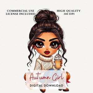 Autumn Girl Clipart, Fall Fashion Girl PNG Graphic, Pumpkin Spice ...