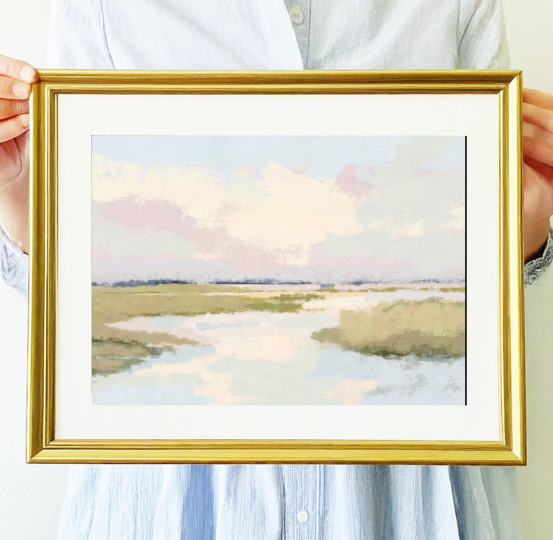 Marsh Oil Pastel Vintage Seascape Painting: French Countryside Antique ...