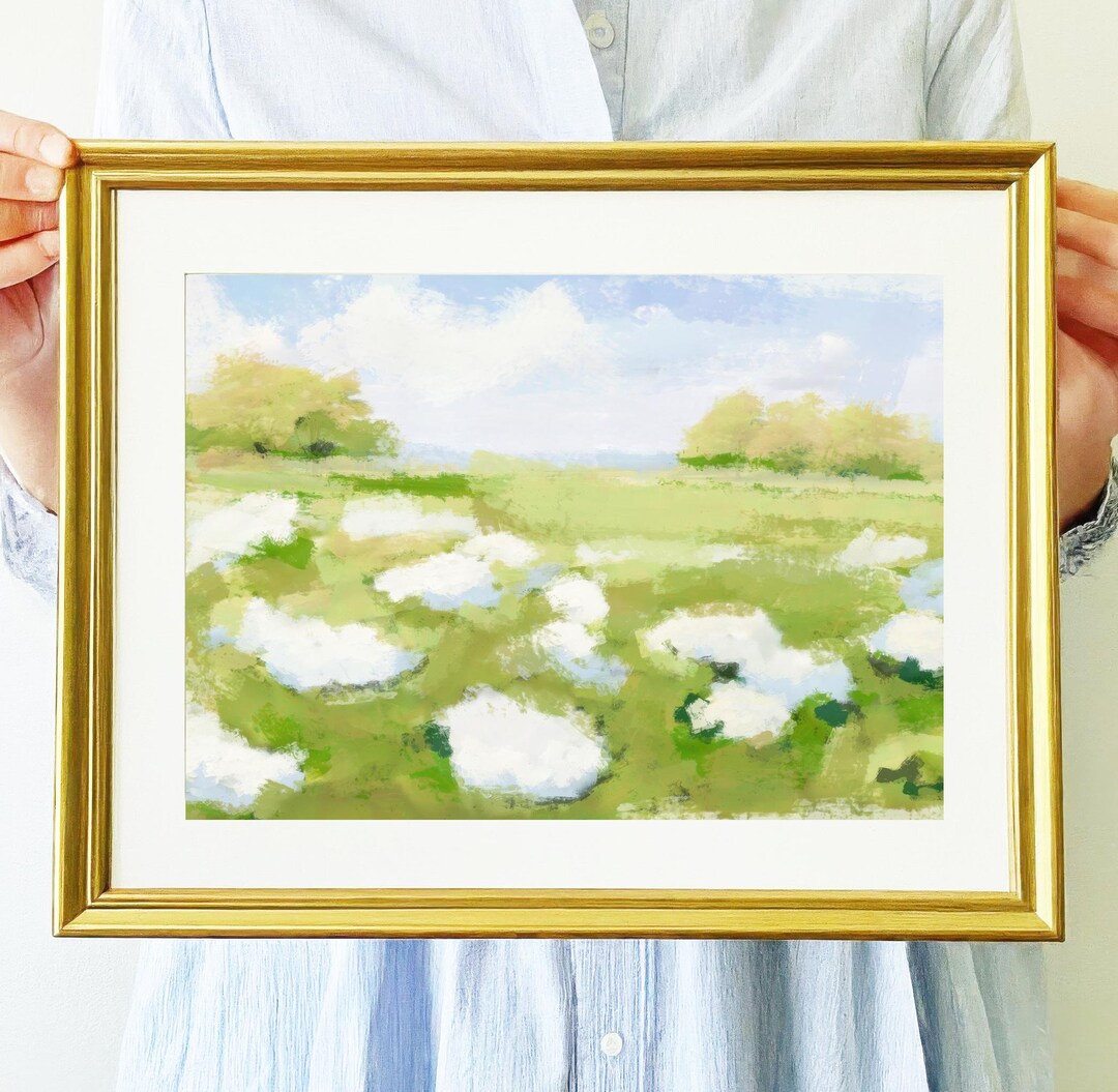 Hydrangea Countryside Abstract Landscape Grandmillennial Art: Modern ...