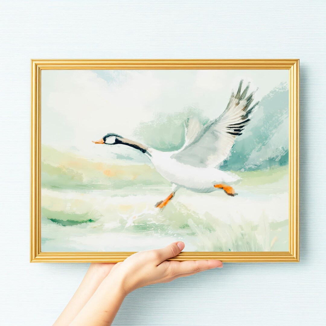 Grandmillenial Wall Decor | Nursery Blue Green Goose Pastel Landscape ...