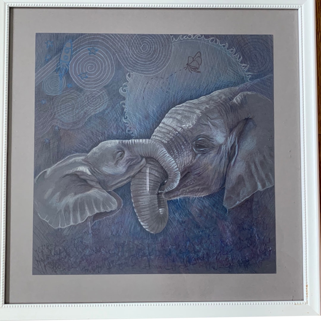 Elephant & Child Drawing for Baby Boy Nursery - Etsy Australia