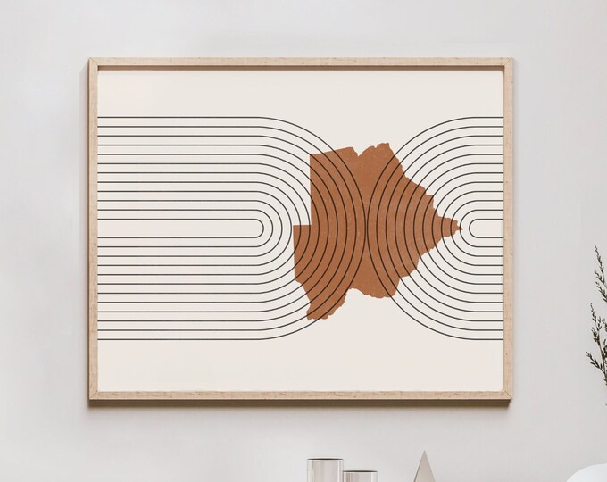 Botswana Print, Motswana Gift, Minimalistic Country Map Poster, BW Line ...