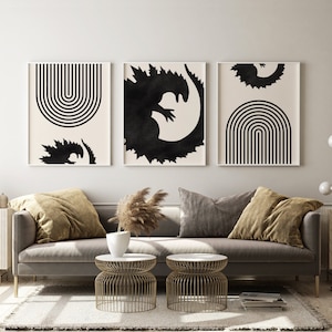 Godzilla Mid Century Modern Wall Art - Minimalist Gojira Art, ゴジラ Wall ...