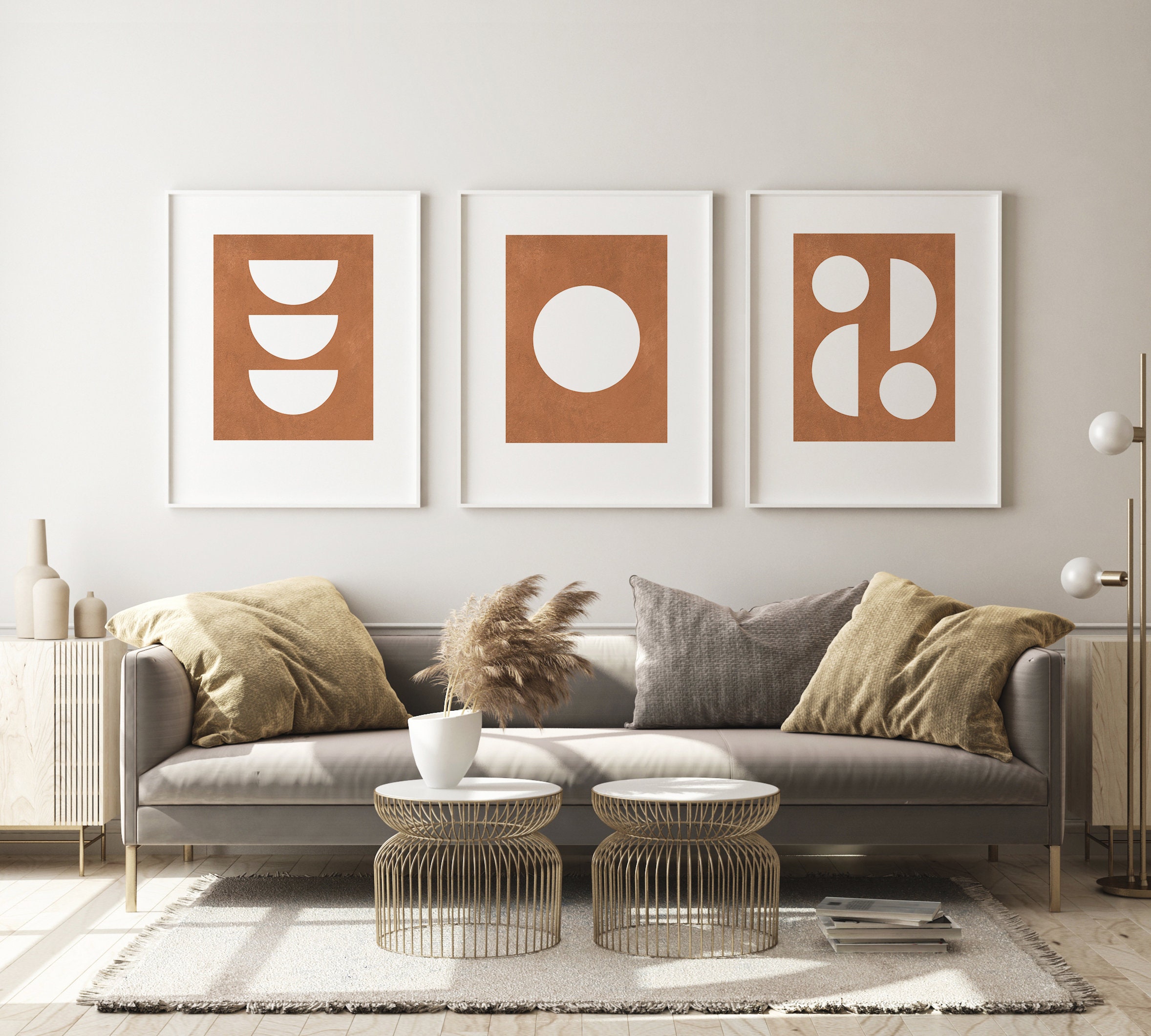 Terra Cotta Wall Art - Minimalist Geometric Prints - Mid Century Modern ...