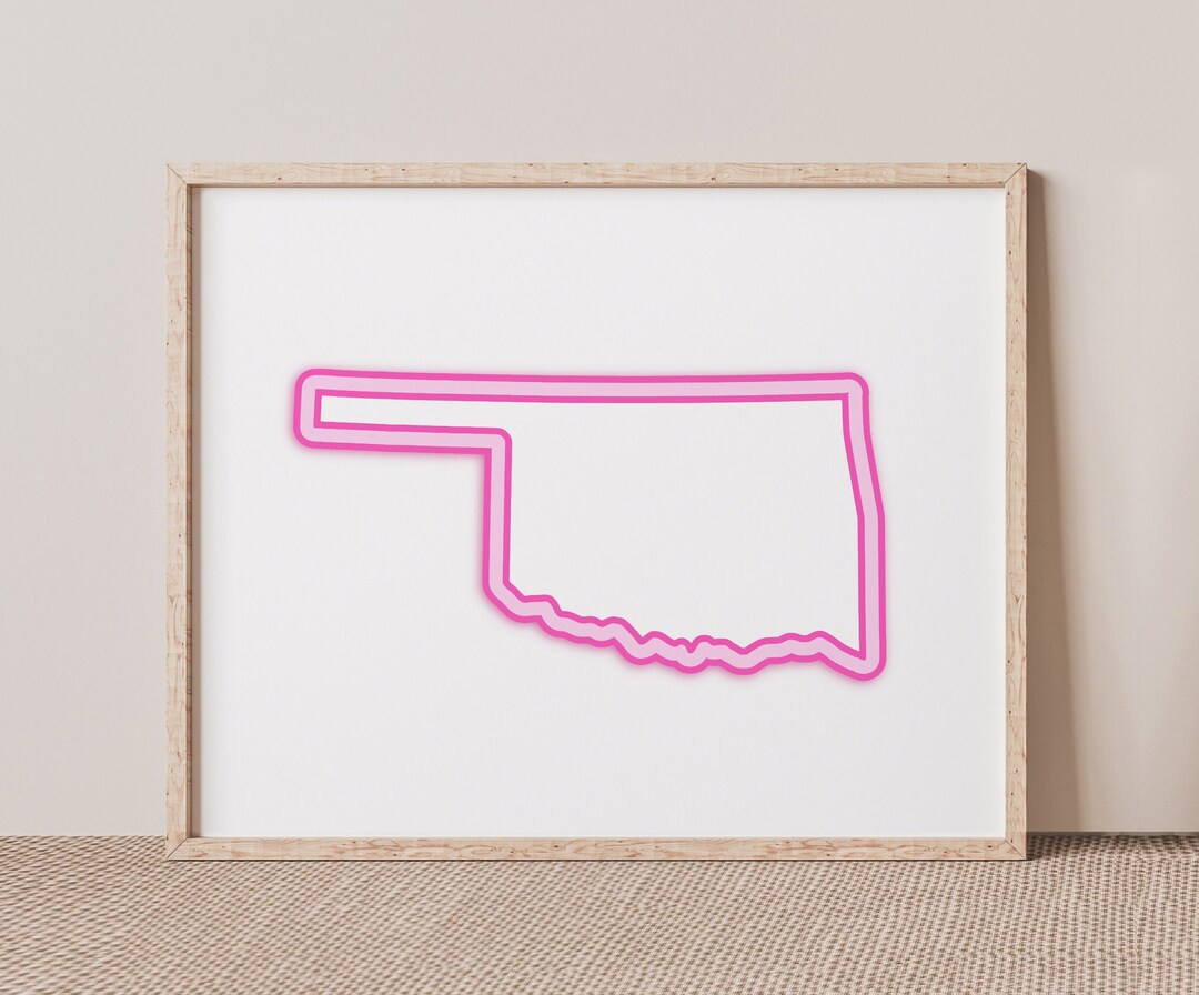 Pink Oklahoma Art Bright Pink Map of Oklahoma, Wall Decor, Oklahoman ...