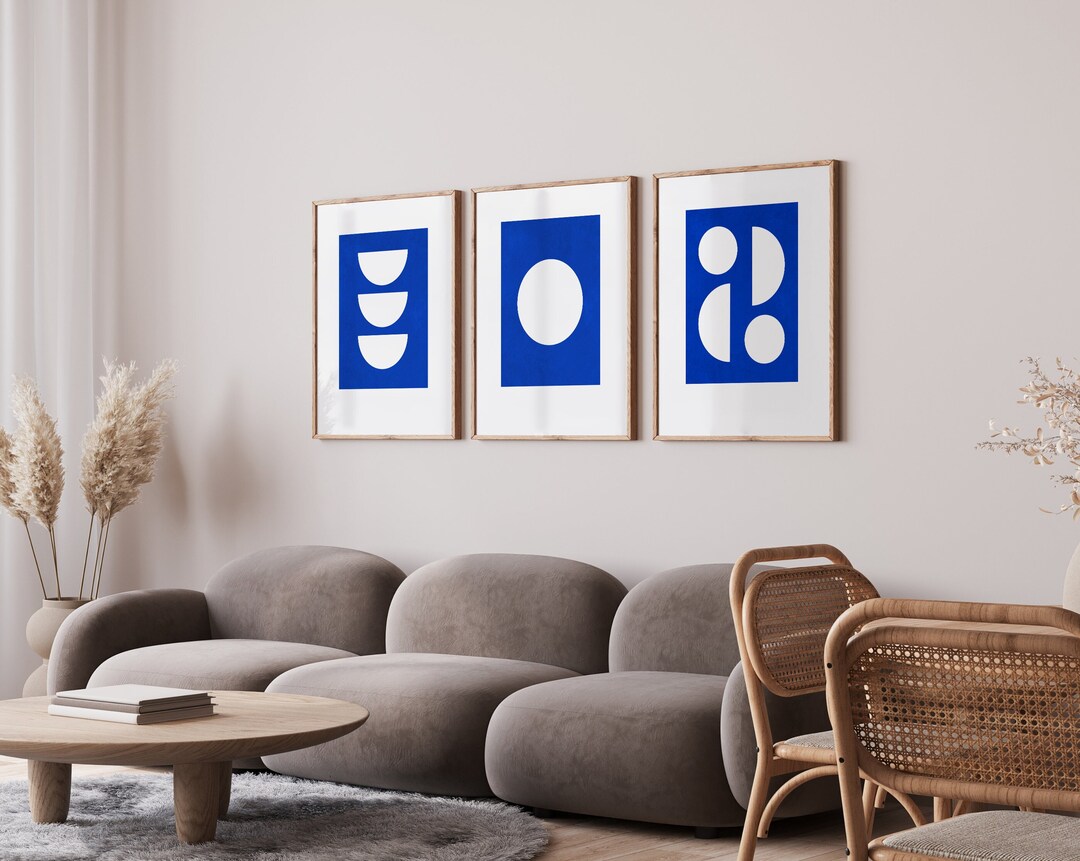 Sapphire Blue Wall Art - Minimalist Geometric Prints - Mid Century ...