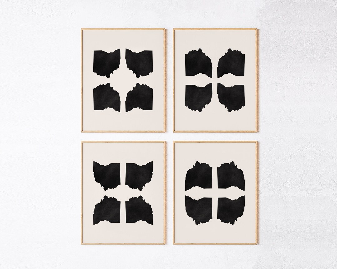 Ink Blot Ohio Art - Modern Ohio Art Print Set, Abstract Ohio Map ...