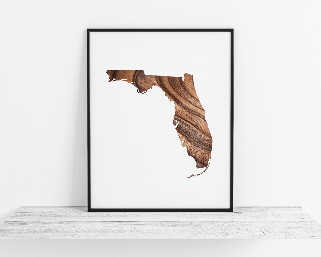 Map of Florida W/ Wood Grain Overlay - Florida Art Print, Florida Map ...