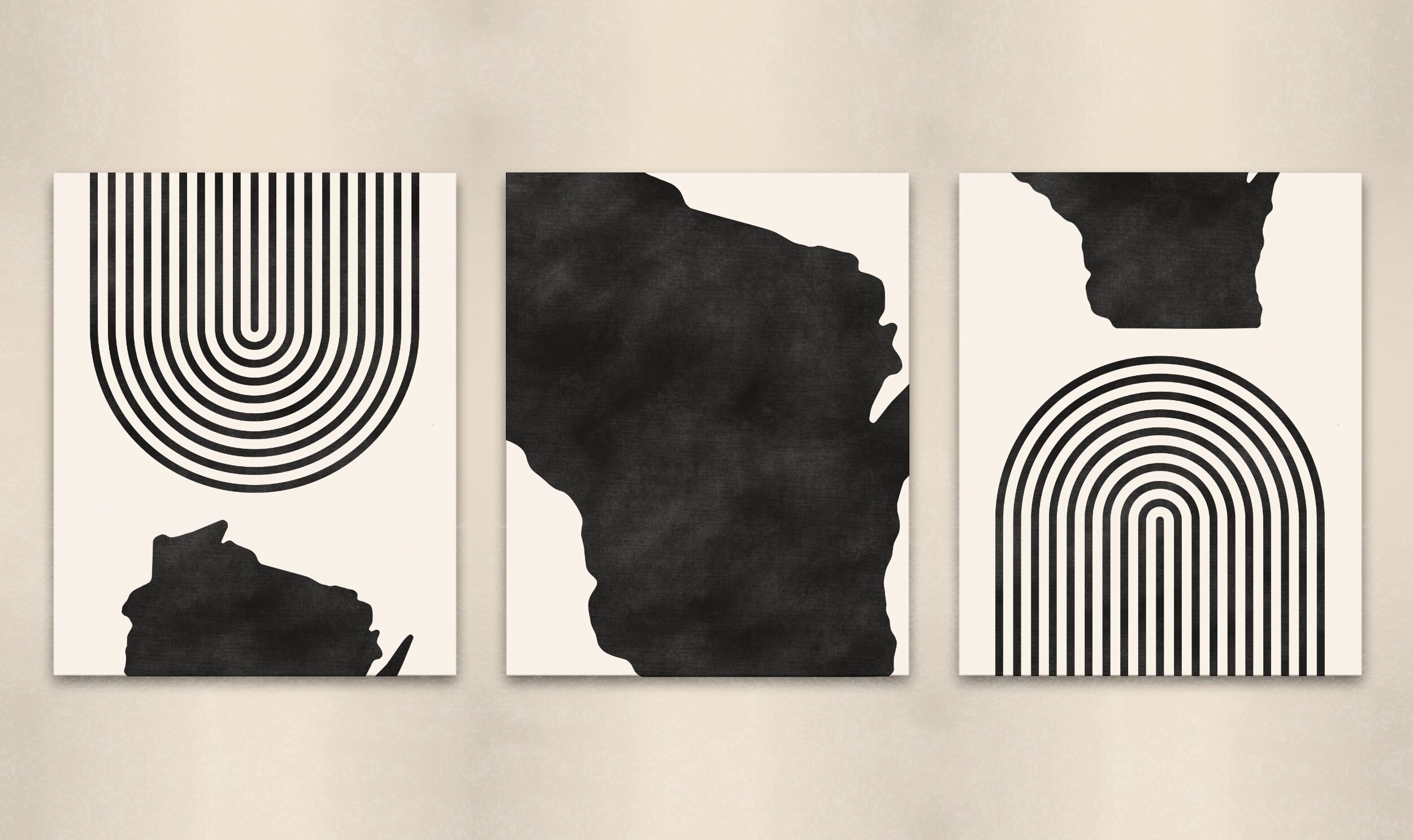 Wisconsin Mid Century Modern Wall Art Minimalist Wisconsin - Etsy