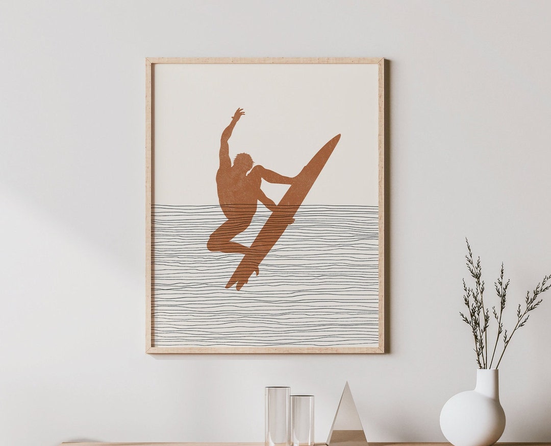 Boho Surfer Print - Surfer Wall Art / Decor, Minimalist Poster, Surfing ...