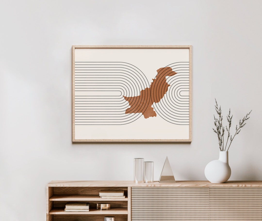 Pakistan Wall Art - Mid Century Pakistan Map, Retro Pakistan Wall Decor ...