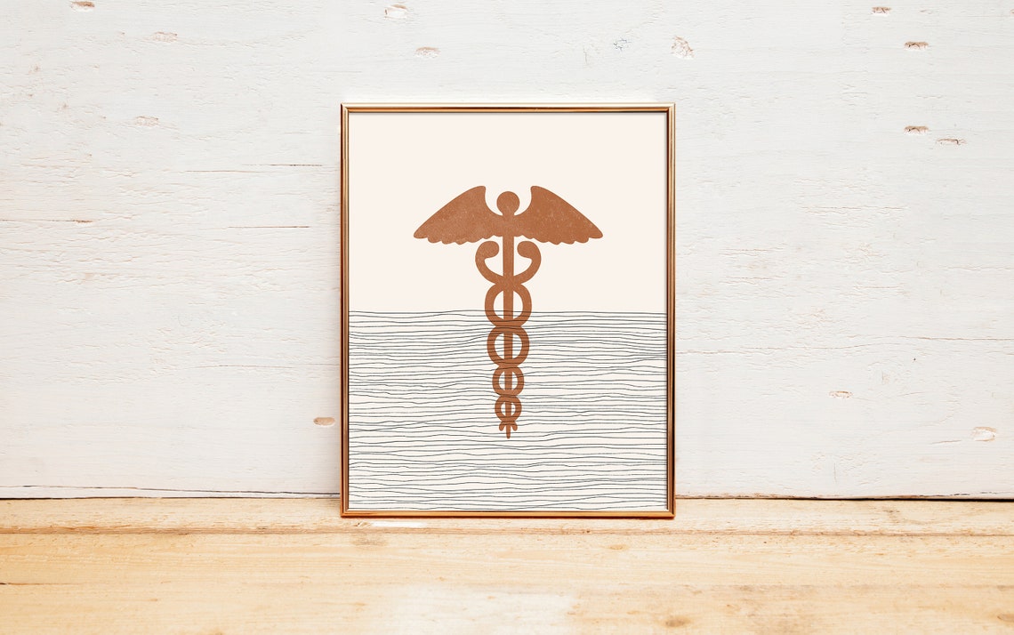 Boho Caduceus Print - Caduceus Wall Art / Decor, Minimalist Poster ...